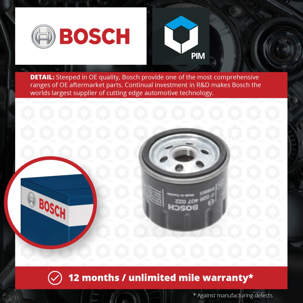 Oil Filter F026407022 Bosch 504091563 93181255 15400RZ0G01 A2811800310 ...