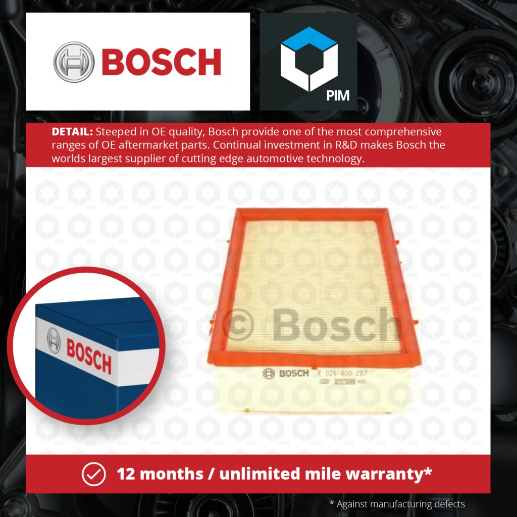 Air Filter F026400287 Bosch 5Q0129620B 5Q0129620C 5Q0129620D S0287 ...